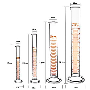 Thick Glass Graduated Measuring Cylinder Set 5ml 10ml 50ml 100ml with Two Brushes Three Pipettes