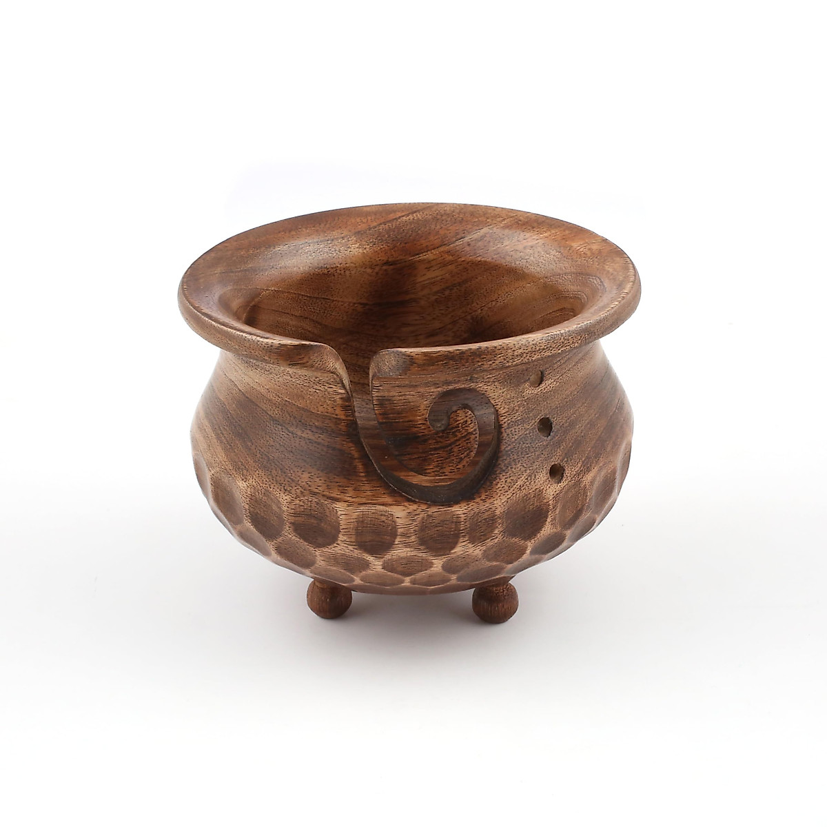 Yarn Bowl - Wooden Yarn Bowls for Crocheting with Holes, Preventing Slipping and Tangles, Indian Handmade Craft Knitting Bowl Mothers Day Gift for Knitting Lovers - White