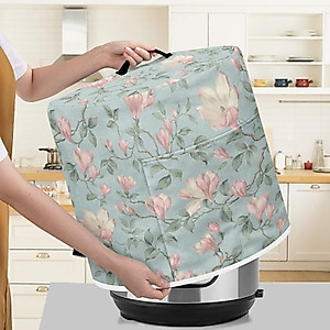 NETILGEN Dust Cover for 6 Quart Instant Pot and Extra Accessories, Dust Proof Easy to Clean Pressure Cooker Cover Electric Appliance Cover Air Fryer Accessories with Pockets, Magnolia Flower Pink