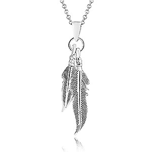 AeraVida Unisex Double Etched Feather Sterling Silver Dangle Necklace
