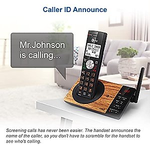 AT&T CL82267 DECT 6.0 2-Handset Cordless Phone for Home with Answering Machine, Call Blocking, Caller ID Announcer, Intercom and Long Range, Black & Wood Grain Finish