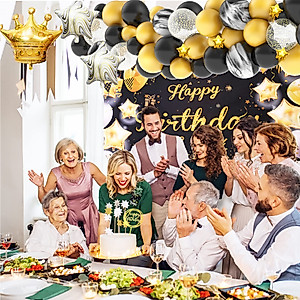 KATBUU Gold and Black Birthday Decorations - with Happy Birthday Banner, Gold and Black Balloons Arch Garland for Mens Women Girls Sweet 16th 21st 30th 40th 50th Birthday Party Decor Supplies