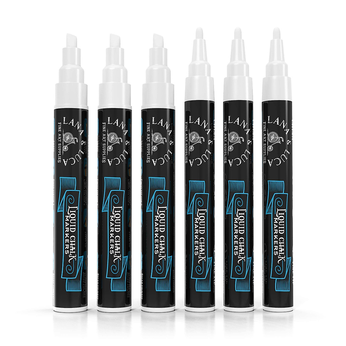 Liquid Chalk Marker Pen - White, Dry Erase for Chalkboard Signs, Windows, Blackboard, Glass with 24 Chalkboard Labels Included (6 Pack) 3-6mm Reversible Tip, 3-3mm Fine Tip