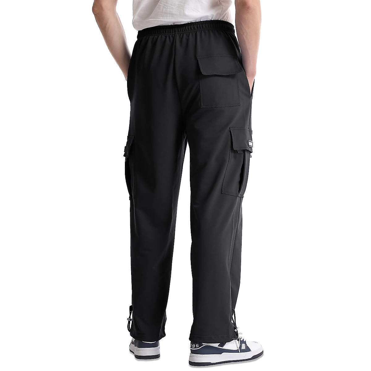 GYMBULLFIGHT Men's Cargo Sweatpants Loose Fit Pants Joggers for Men with Pockets, Open Bottom Drawstring Black