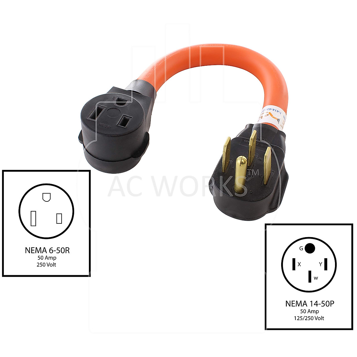 AC WORKS 6-50 Welder Adapter (14-50 50A 4-Prong Straight Blade to 6-50)