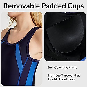 BALEAF Women's Athletic One Piece Swimsuits Lap Swimming Racerback Bathing Suit Competitive Training Swimwear Dark Blue 40