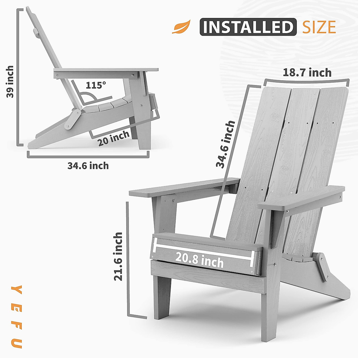 Modern Folding Adirondack Chair Set of 2 Plastic (Grey), 1s Expand/Store Upgrade Unlocked Weather-Resistant, Poly Lumber Outdoor Chairs Stacked, Widely Used in Outside Patio, Lawn, Deck, Garden Chairs