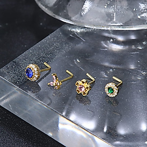 JeryWe 12Pcs Nose Studs 20g Nose Stud L Shaped Diamond CZ Nose Rings Stud for Women Surgical Steel Nose Rings Nose Screw Nose Piercing Stud Butterfly Heart Flower Nostril Jewelry Silver Rose Gold