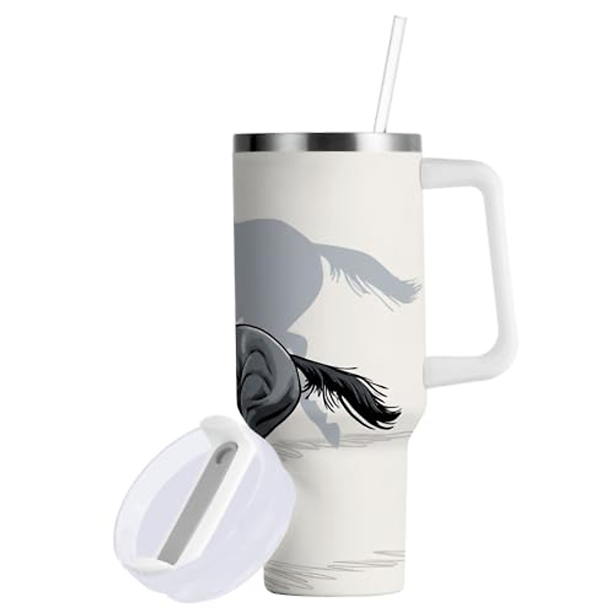 Horse Racing Stainless Steel Insulated Tumbler with Handle and Straw Lid for Water, Insulated Cup 30 OZ / 0.89 L