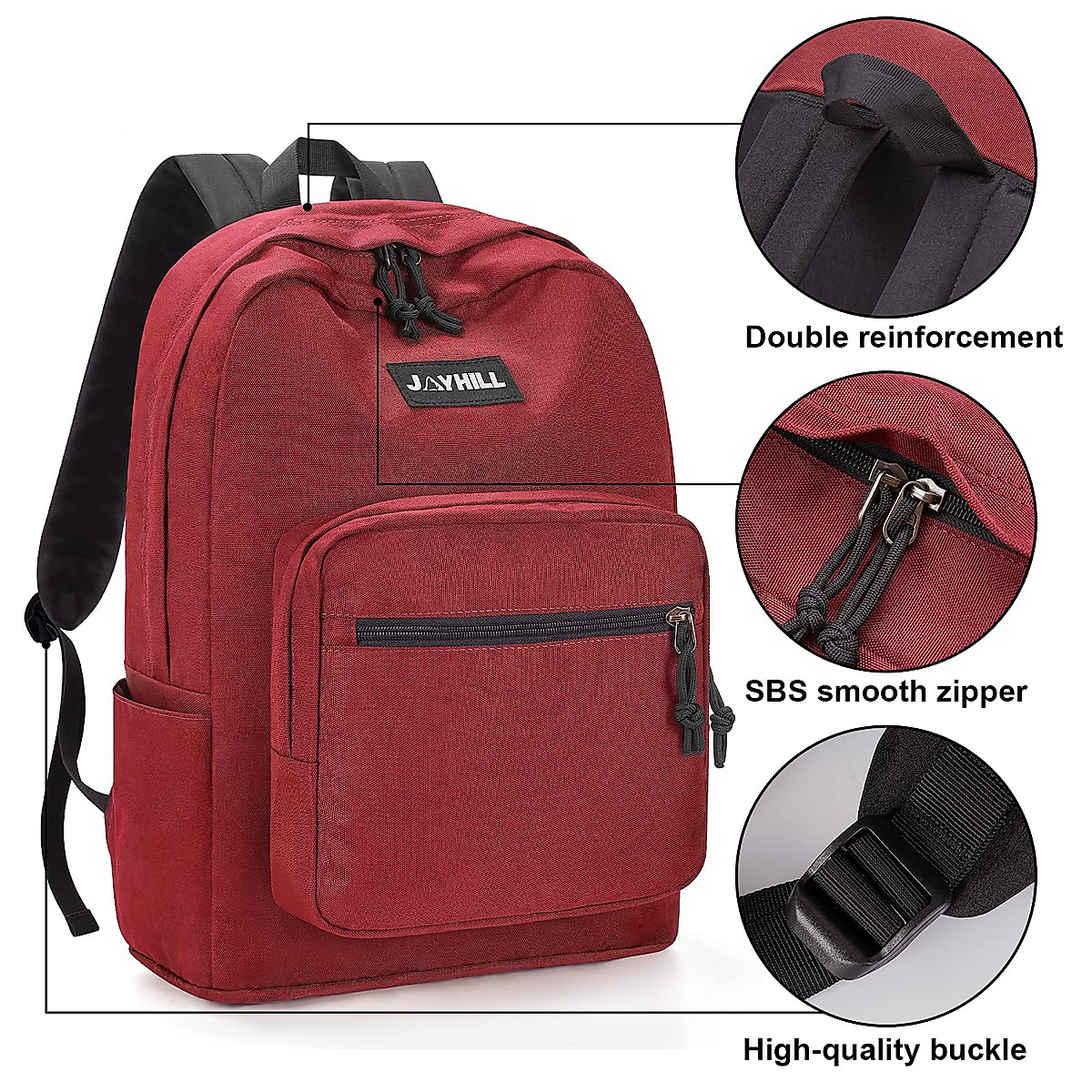 JOYHILL Large Travel Backpack for School 20L College Bookbag for Girls and Boys Fashion Casual Daypacks Back Packs Red