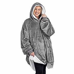 Bare Home Sherpa Fleece Wearable Blanket - Oversized Wearable Blanket Hoodie - Adult Size - Warm & Cozy - Soft Plush Blanket - Comfortable Blanket Sweatshirt with Dual-Sided Pocket (Adult, Grey)