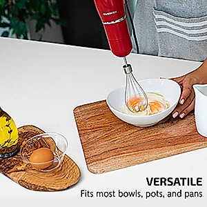 OVENTE Immersion Electric Hand Blender 300 Watt Power 2 Mix Speed with Stainless Steel Blades, Handheld Stick Mixer Set with Egg Whisk Attachment Mixing Beaker and BPA-Free Food Chopper, Red HS565R