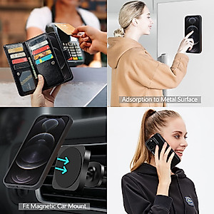 Varikke for iPhone 12 Pro Max Case Wallet, Detachable Magnetic Flip Fits iPhone 12 Pro Max Wallet Case for Women Men with Card Holder & Kickstand & Wrist Strap Glitter PU Leather Cover 6.7", Black