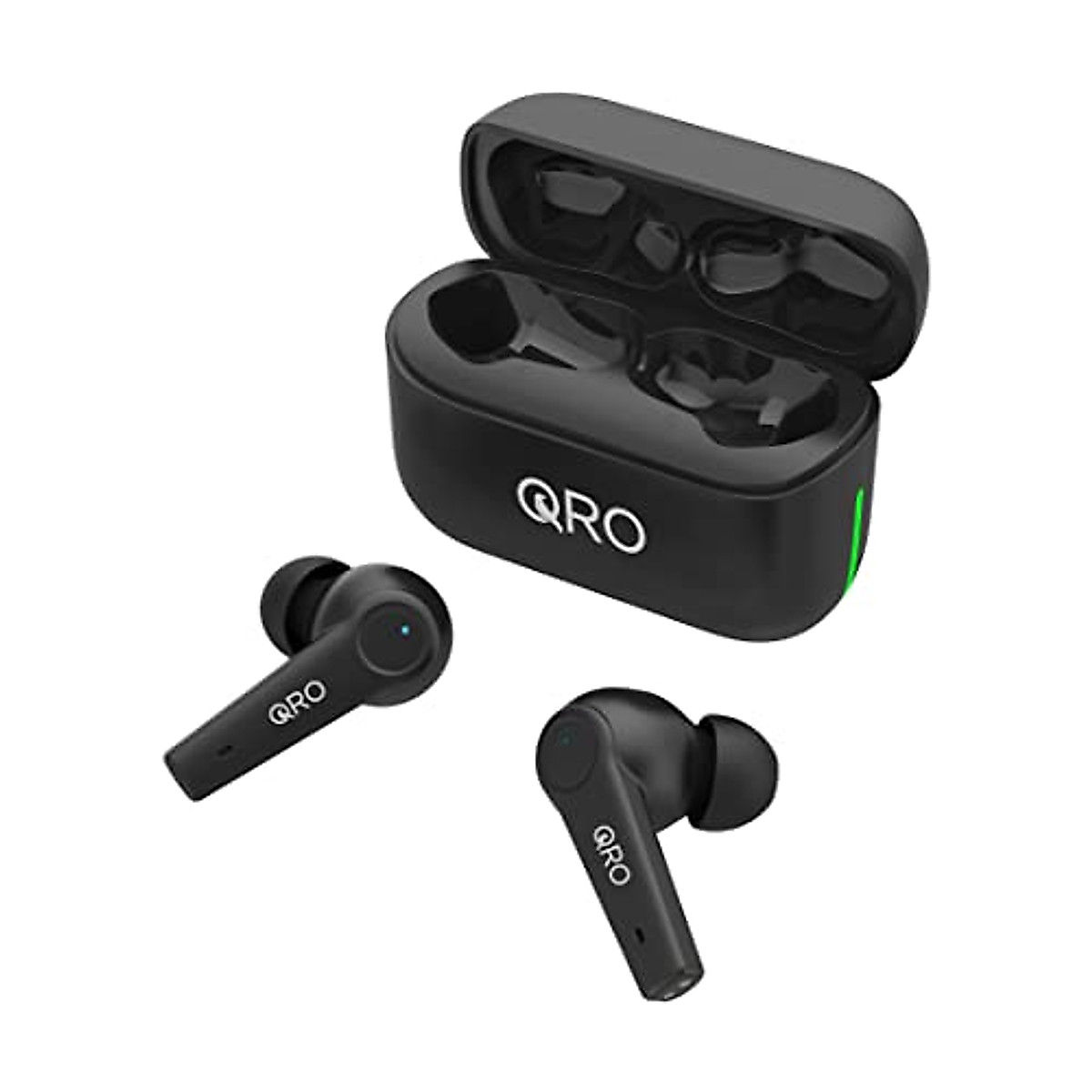 Qro Eversound Wireless Earbuds, Premium Deep Bass HiFi Stereo Earphones, Water Resistant Noise Canceling Bluetooth Headphones, Touch Control 4 Mic Headset, 30h Charging Case, iOS Android Sport Black