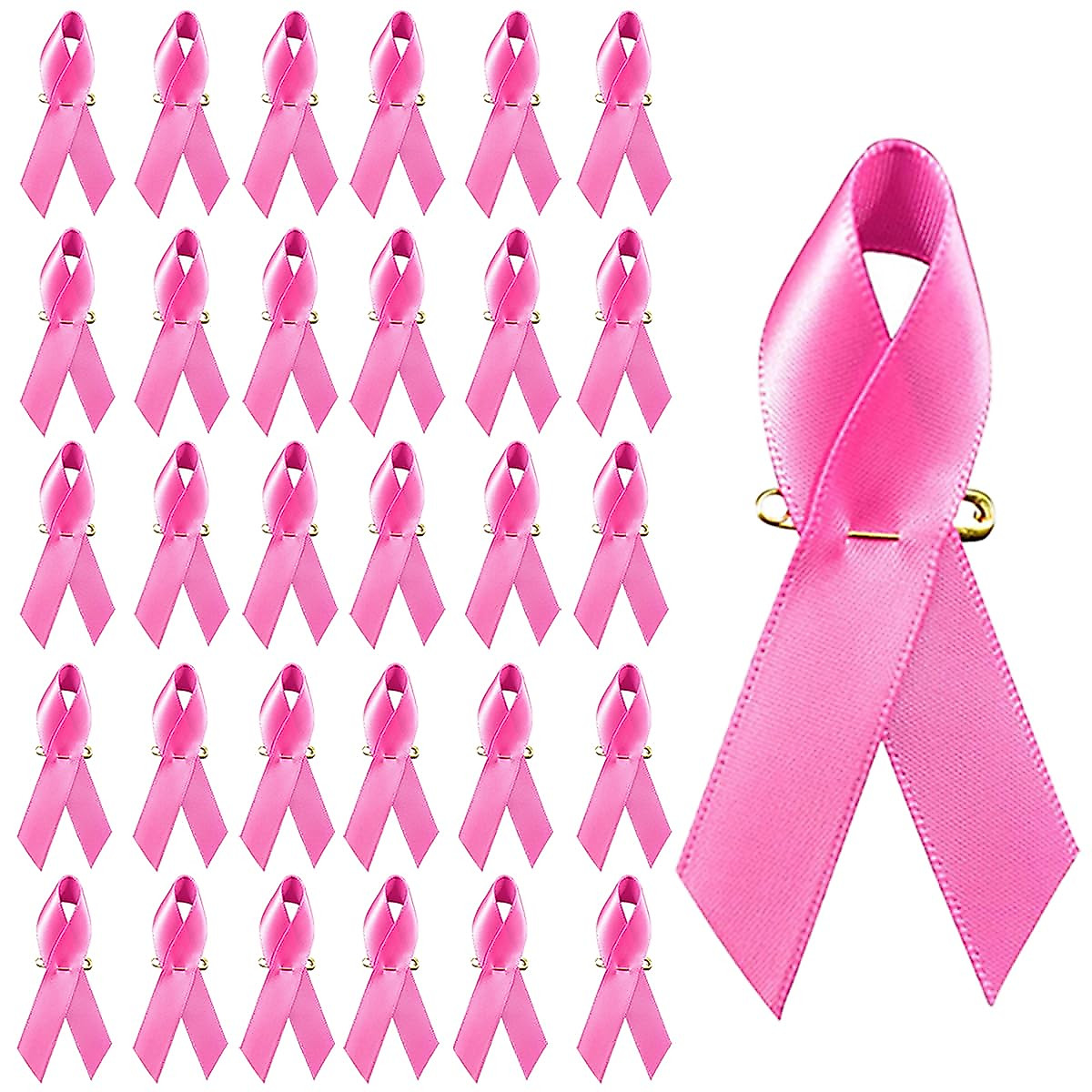 30Pcs Pink Ribbon Pins Breast Cancer Awareness Safety Pin Breast Cancer Pins Brooch for Women Girls Charity Fundraising Event Party Favors Supplies