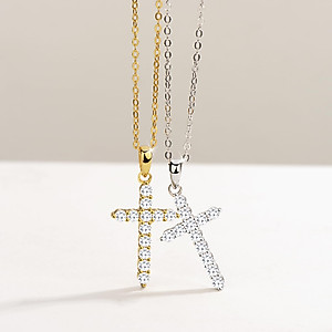 Gold Cross Necklaces for Women Gold Diamond Cross Neckclace Cubic Zirconia,Womens Cross Necklace Gold Silver Cross Pendant Cross Gold Necklace for Women Woman Faith Jewelry
