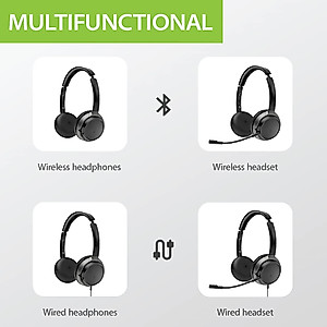 Avantree Alto Clair 2 - Multifunctional Bluetooth Headphones & Detachable Noise-Filtering Mic with Wired & Wireless Headset Modes, Dual Link Connectivity for PC, Computer & Phone, Clear Calls Anywhere