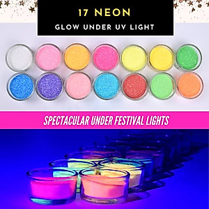 FINOCLAY Fine Glitter 52 Colours Holographic Shaker Tubes 260g Set for Epoxy Resin, Laser for Nail Art, Neon for Body Art, Chunky Iridescent Flakes, Art Crafts, Slime Supplies Gold Silver Glitter