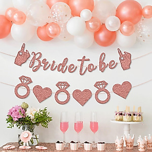 Gifloon Pre-Strung Bride to Be Banner with Ring Finger, Glitter Bride to Be Sign for Bridal Shower Bachelorette Party Decorations, Funny Bridal Shower Banner, Rose Gold