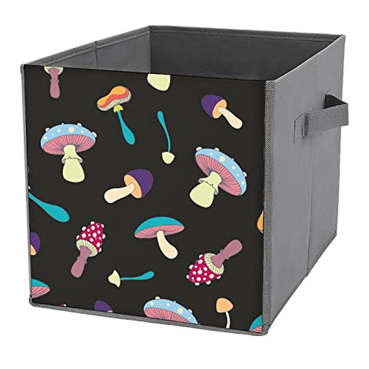 Magic Cute Mushrooms Canvas Collapsible Storage Bins Cube Organizer Baskets with Handles for Home Office Car