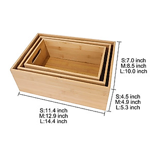 Bamboo Storage Box Set - 3 Piece Pack Durable Bin with Handles, Multi-Purpose Organizer, for Closet, Office, Toys, Bedding, Clothes, Baby Essentials, Arts and Crafts