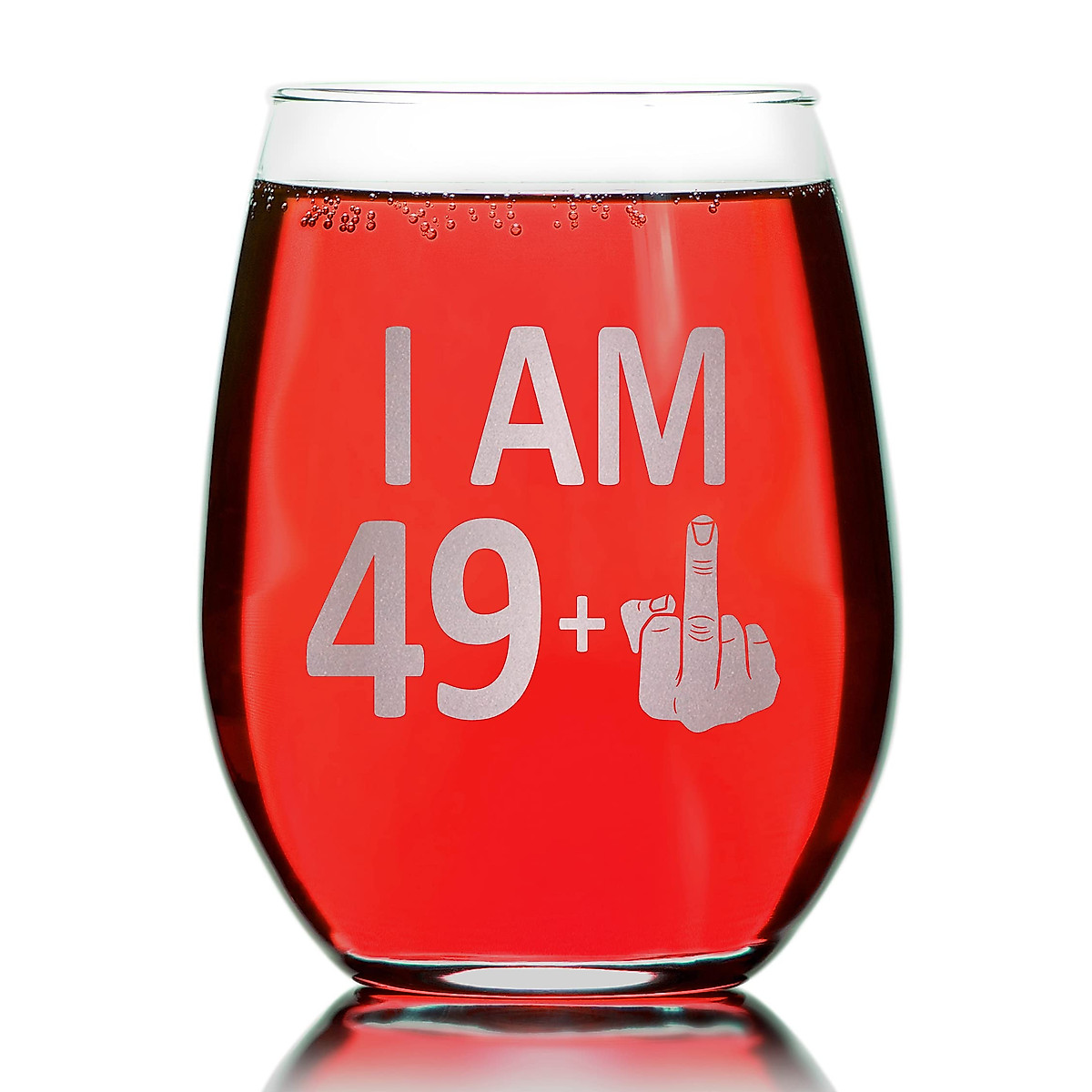 Promotion & Beyond 49 + 1 50th Birthday Finger Graphic Stemless Wine Glass - Funny Birthday Gift For Friends