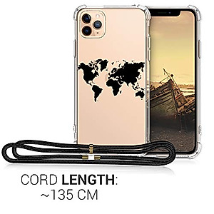 kwmobile Crossbody Case Compatible with Apple iPhone 11 Pro Max Case Strap - Travel Outline Black/Transparent