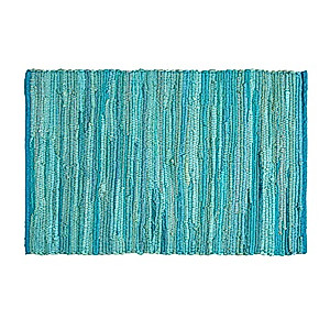 100% Cotton Rag Rug 2x3' - Multicolor Chindi Rug - Hand Woven & Reversible for Living Room Kitchen Entryway Rug - Teal,Kitchen Rugs, Farmhouse Rugs, Rugs for Living & Bedroom,Woven Rugs