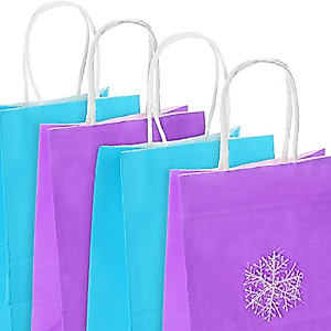 24 Pieces Snowflake Party Favor Bags Kraft Paper Bags with Plastic Snowflake Gift Bags with Handles Birthday Paper Bags Candy Bags for Birthday Baby Shower Wedding Christmas Party Celebrations