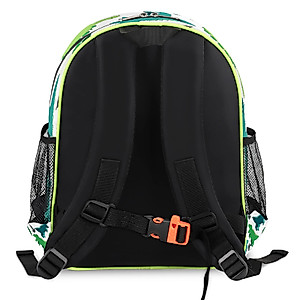 Dinosaur Backpack, Green Dinosaur Footprint Toddler Backpack for Boys 14.2 In, Waterproof Casual Daypack Preschool Backpack Kindergarten School Mini Bookbag with Chest Strap, Durable for Kids Student