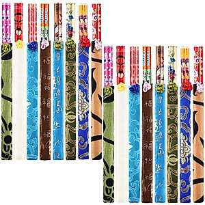 Hotop 20 Pairs Chinese Bamboo Chopsticks with Elegant Silk Brocade Pouch Multicolored for Chinese New Year and Valentine's Day
