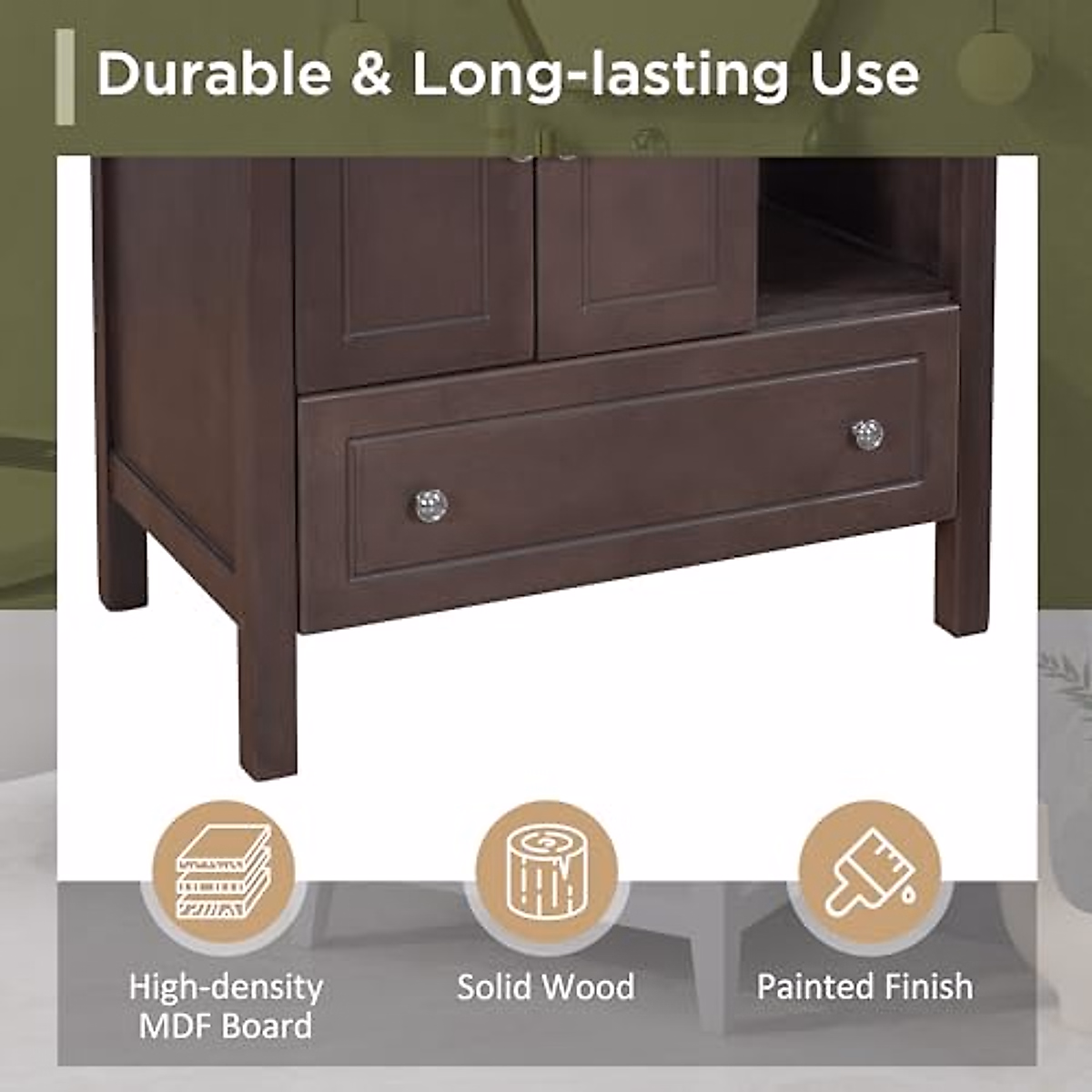 QuixotYDDZ 30 Inches Bathroom Vanity Base Only, Bathroom Vanity Base Cabinet with Cabinet and Drawer, Single-Bathroom Vanity Cabinet with Soft Closing Doors, No Inclde Ceramic Sink, Brown