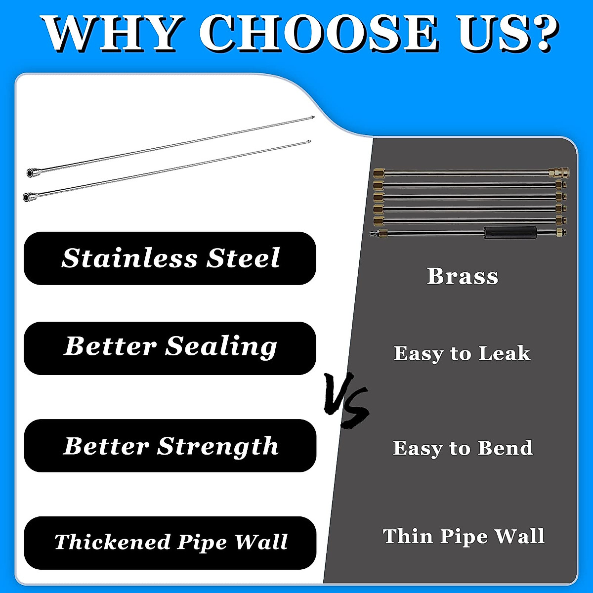 POWER TOWN Pressure Washer Extension Wand, 60 Inch Stainless Steel Upgrade Power Washer Lance, 1/4 Inch Quick Connect, 2 Pack