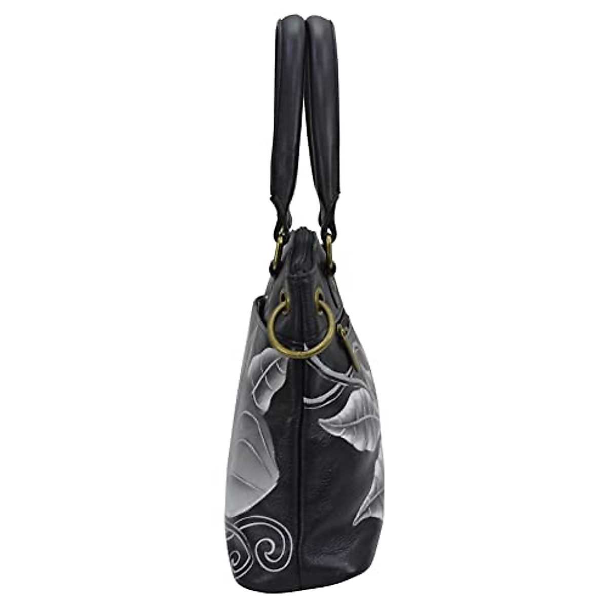 Anna by Anuschka Women's Leather Small Satchel, Midnight Floral Black, One Size US