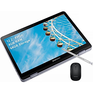SAMSUNG Plus V2 2 in 1 12.2" FHD Touchscreen Chromebook Laptop Student, Intel Celeron 3965Y, 4GB RAM, 64GB eMMC, Wi-Fi, Bluetooth, Zoom Meeting, Stylus Pen, Wireless Mouse, Chrome OS, GM Accessory