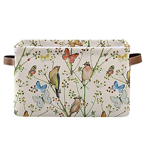 KOPIRIT Butterflies Birds Storage Bins for Organizing Collapsible Storage Basket Container Organizer with Handles for Laundry Shelves Closet Clothes Nursery