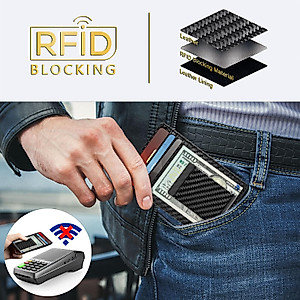 Travelambo Money Clip for Men Carbon Fiber Clip Wallet Leather Slim Minimalist Card Holder RFID Blocking (Weaved Black)