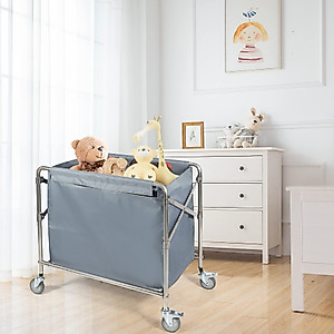 ALBOMI Collapsible Commercial Laundry Cart with Wheels, Large Folding Stainless Steel Laundry Hamper, Industrial Rolling Waterproof Laundry Basket for Hotel Hospital School Home, 440LB Load, Gray