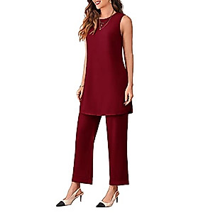 Zongqiven Women's Summer Pant Suit for Work Two Piece Outfits Tops & Pants Set Red