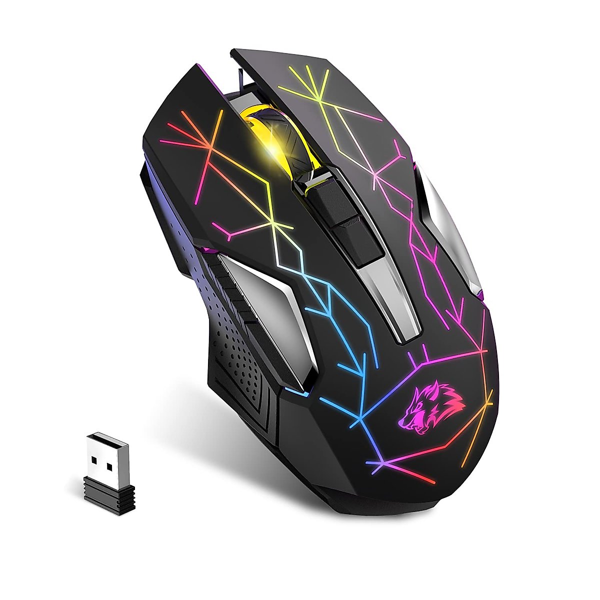 FELICON Wireless Gaming Mouse, Rechargeable Silent Click Adjustable DPI Optical Computer Mice, 2.4Ghz Wireless Mouse with Colorful LED Backlit for Windows/Mac/Linux/PC/Laptop(Star Black)