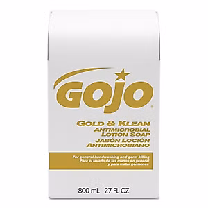 GOJO 800 Series Gold & Klean Antimicrobial Lotion Soap, 800 mL Lotion Soap Refill for GOJO Bag-in-Box Dispenser (Case of 12) - 9127-12