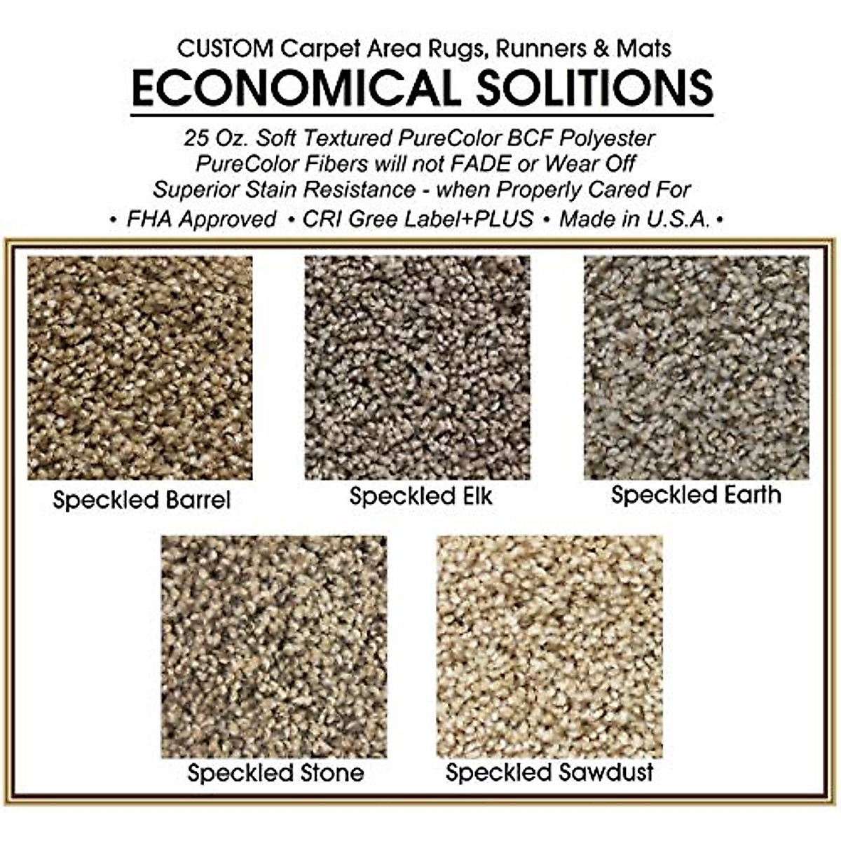 3'x5' - Speckled Stone ECONOMICAL Solutions Collection | Custom Carpet Area Rugs & Runners - 25 Oz. Soft Textured 100% PureColor BCF Polyester. FHA Approved-CRI Green Label-Made in U.S.A.