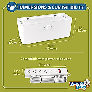Power Strip Cover Box - Effectively Baby Proofs Power Strip on Floor or Wall. Large 13" with Double Lock, Convenient Side Openings for Cords & Cables. Protects Small Hands & Fingers