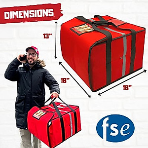 FSE Insulated Pizza Food Delivery Bag Carrier, 18 Inch x 18 Inch x 13 Inch (Touch Velcro Closure)