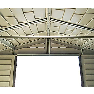 Duramax 0638801402145 Woodbridge Plus 10.5 x 8 Plastic Garden Shed with Foundation Kit & Fixed Window Brown-15 Years Warranty, 10x8, Brown & Ivory