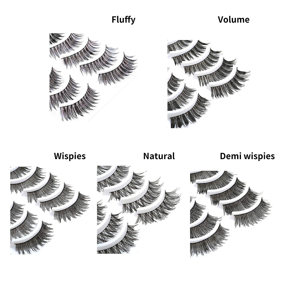 50 Pairs 5 Styles MUSELASH False eyelashes set professional 100% Handmade natural, glamorous, demi wispies, volume multipacks, cotton band, 10 Pairs Eyes Lashes Each
