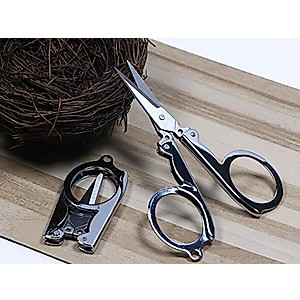 Shapenty Stainless Steel Folding Portable Travel Scissors Small Foldable Paper String Craft Shred Scissors, 2 Pack