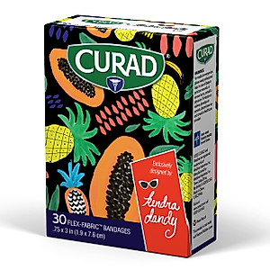 Curad Kendra Dandy Designer Adhesive Fabric Bandages (90 Count), 2 Colorful Patterns - Pineapples and Papayas, First Aid Bandages are .75" x 3", 30 Count Boxes (3 Pack)
