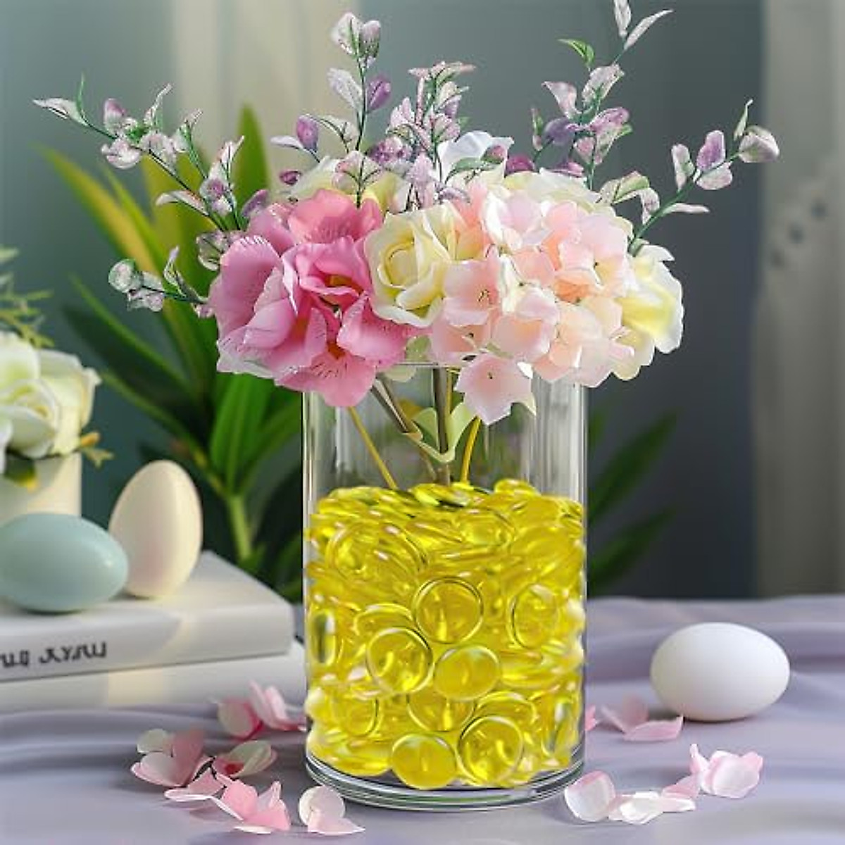HappyFiller 650 PC Yellow Acrylic Flat Marbles,Fake Gemstones Table Scatters Gems,Bowl Vase Fillers,Party Wedding Centerpieces,Room,Kitchen Floral Candle Holder Decor,Arts Crafts, Easter,Spring,Summer