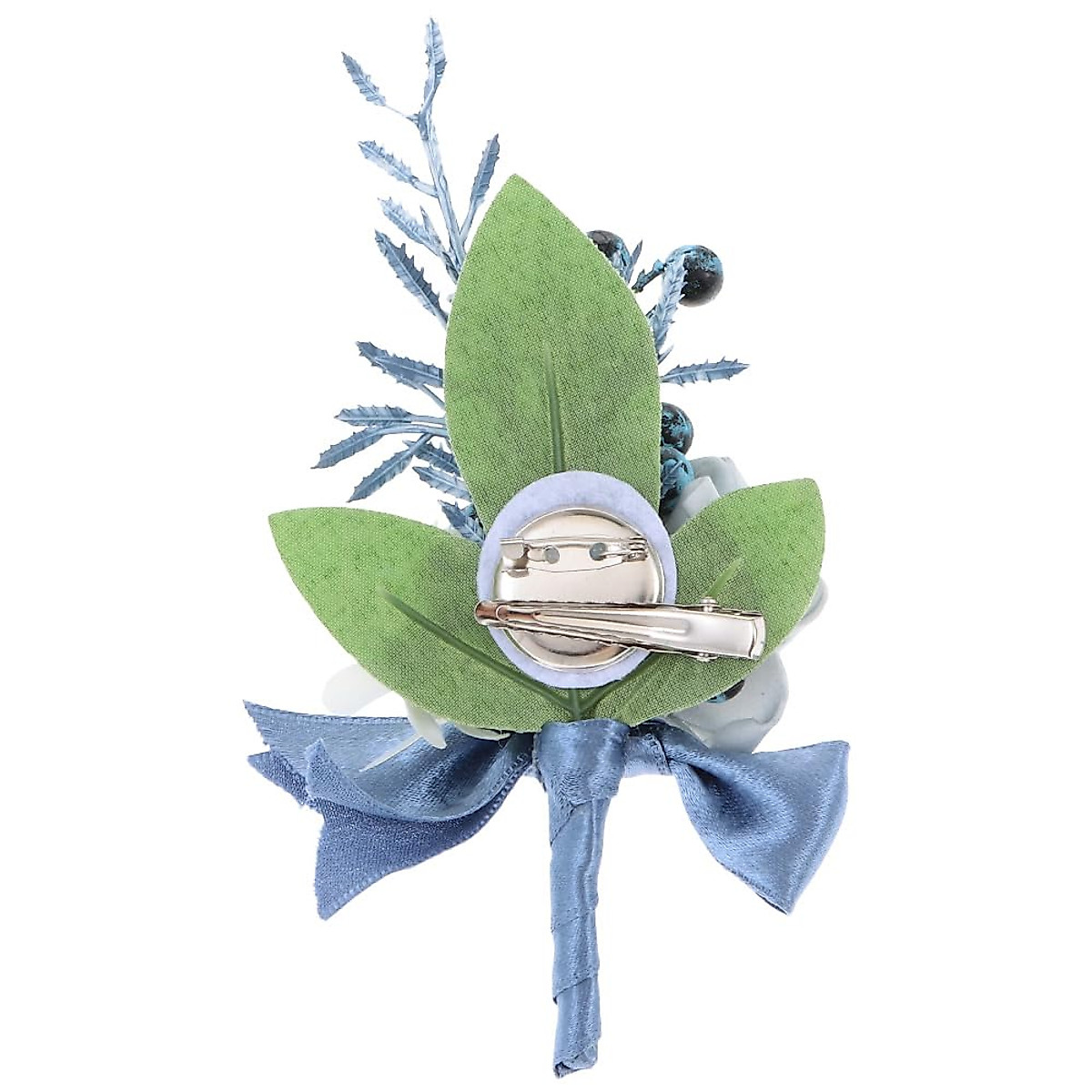 hobbyme 2Pcs Rose Wrist Corsage Wristlet, Blue White Pink Corsage and Boutonniere Set, Artificial Flower Wrist Corsage with Ribbon